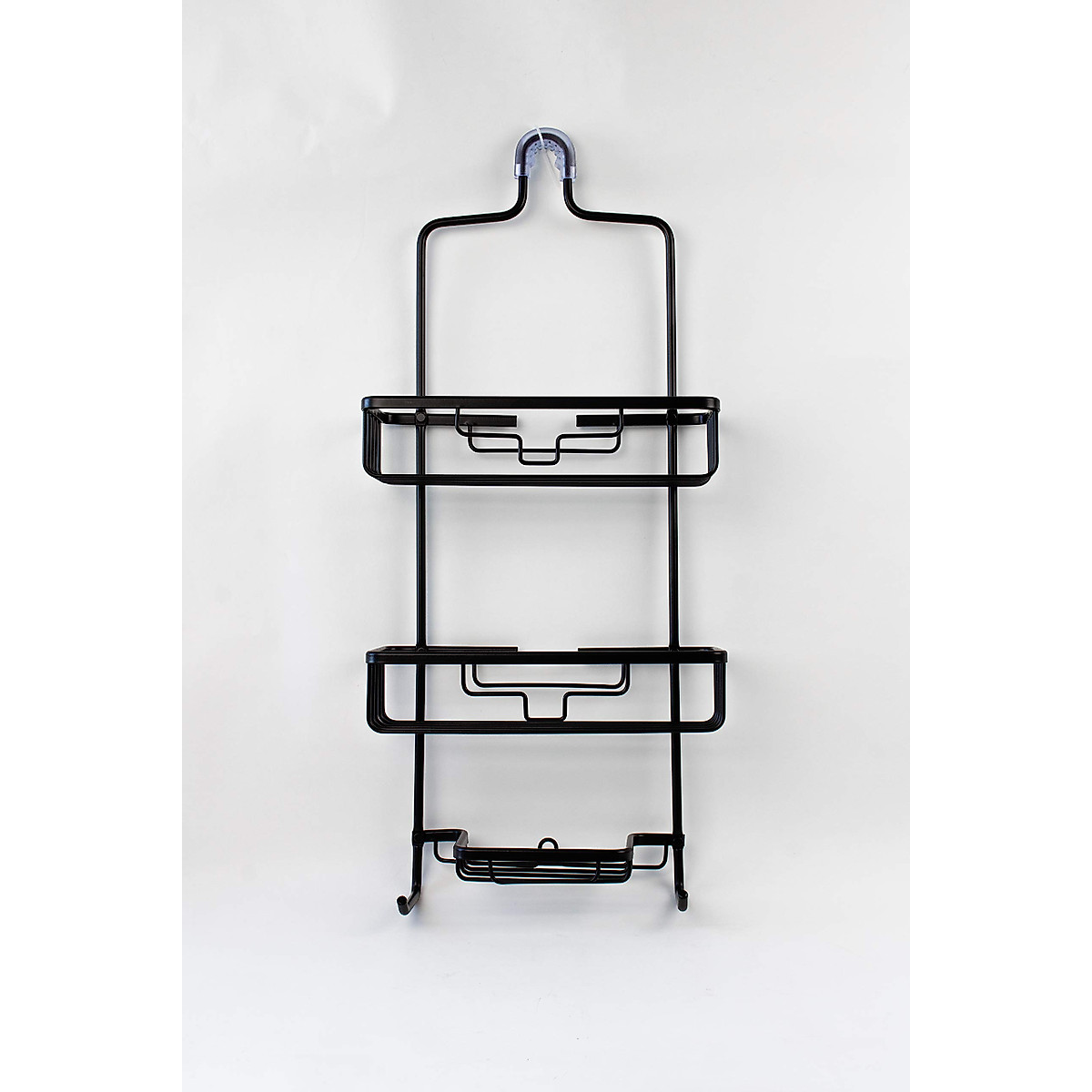 Splash Home Aluminum Kohala Bathroom Hanging Head Two Basket Organizers Plus Dish Shower Caddy, 24 x 5 x 11 Inches, Matte Black