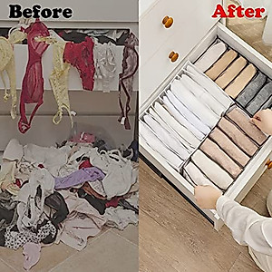 Wardrobe Clothes Organizer, 7 Grid Washable Jeans Drawer Organizer with Compartment Storage Box,Foldable Drawer Closet Clothing Organizer Basket for T-Shirt,Set of 2 (Grey with Handle)