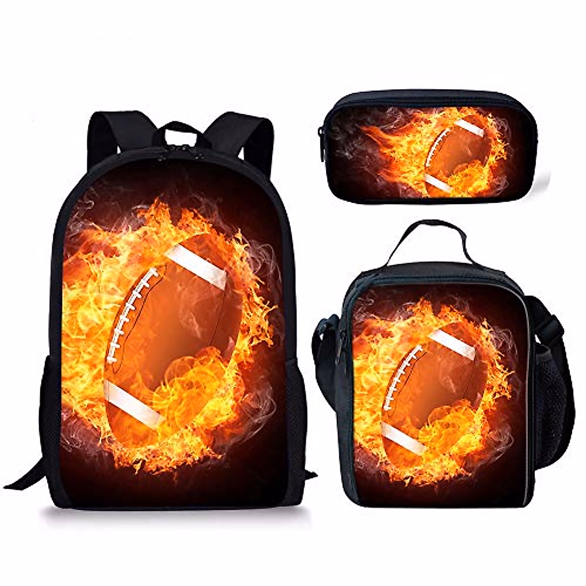 Beginterest Backpack Set Football Print School Book bag with Lunch Box Pencil Case for School Boys Girls