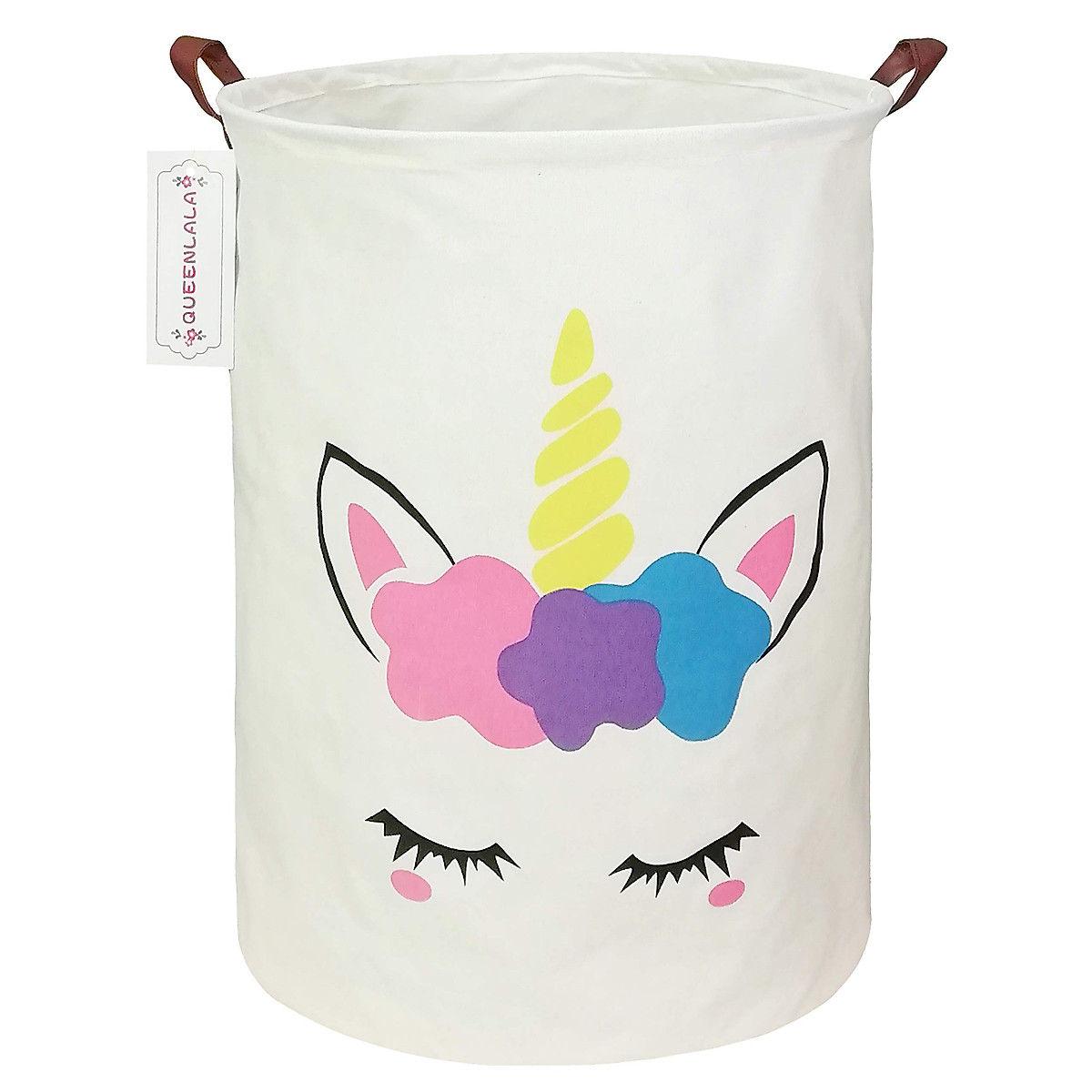 QUEENLALA Large Storage Basket,Laundry Hamper/Bathroom/Home Decor/Collapsible Round Storage Bin,Boys and Girls Hamper/Boxes/Clothing（Golden Unicorn）