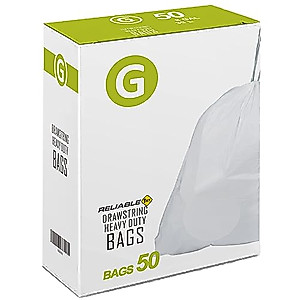 Code G Heavy Duty Trash Bags with Reinforced Drawstring for 8 Gallon/30 Liter Compatible with simplehuman Code G (50 Count) | Tear & Leak Resistant Drawstring Garbage Liners