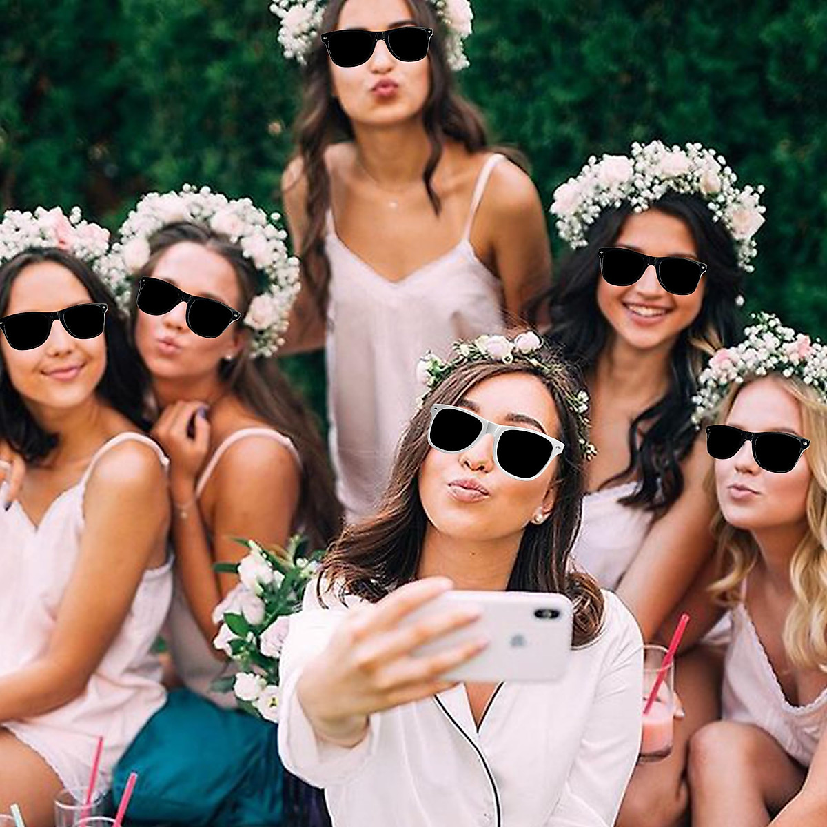 LADY&HOME 10 Pack Bachelorette Party Sunglasses, Bridesmaid and Bride Tribe Sunglasses for Bridal Party, Bridal Shower, Wedding(Black)