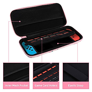 AOLDHYY Niclogi Carry Case for Nintendo Switch, Hard Shell Protective Cover Travel Carrying Bag with 12 Game Card Slots, Inner Storage Bag for Switch Console Controller & Game Accessories, Peach Pattern