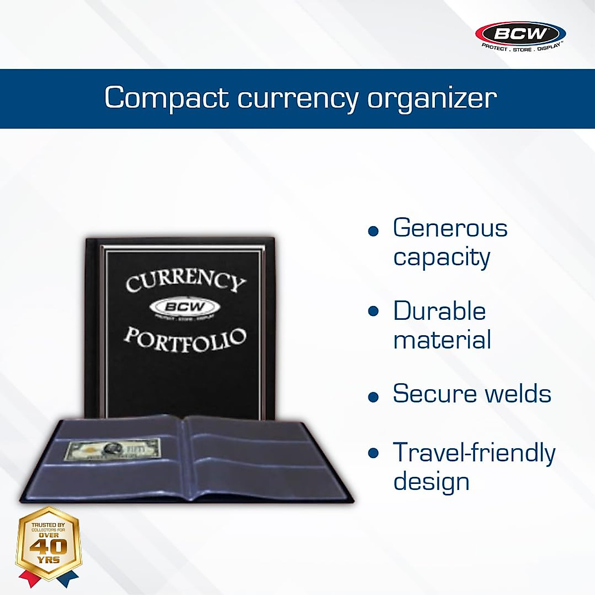 BCW Currency Portfolio - Compact Bill Organizer with 10 Sealed 3-Pocket Pages