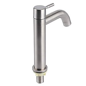 G1/2 Brushed Faucet, Stainless Steel Single Cold Faucet Wash Basin Water Tap Wrench Type Bathroom Faucet for Home Kitchen Bathroom Accessory (Cylinder Single Cold Faucet)