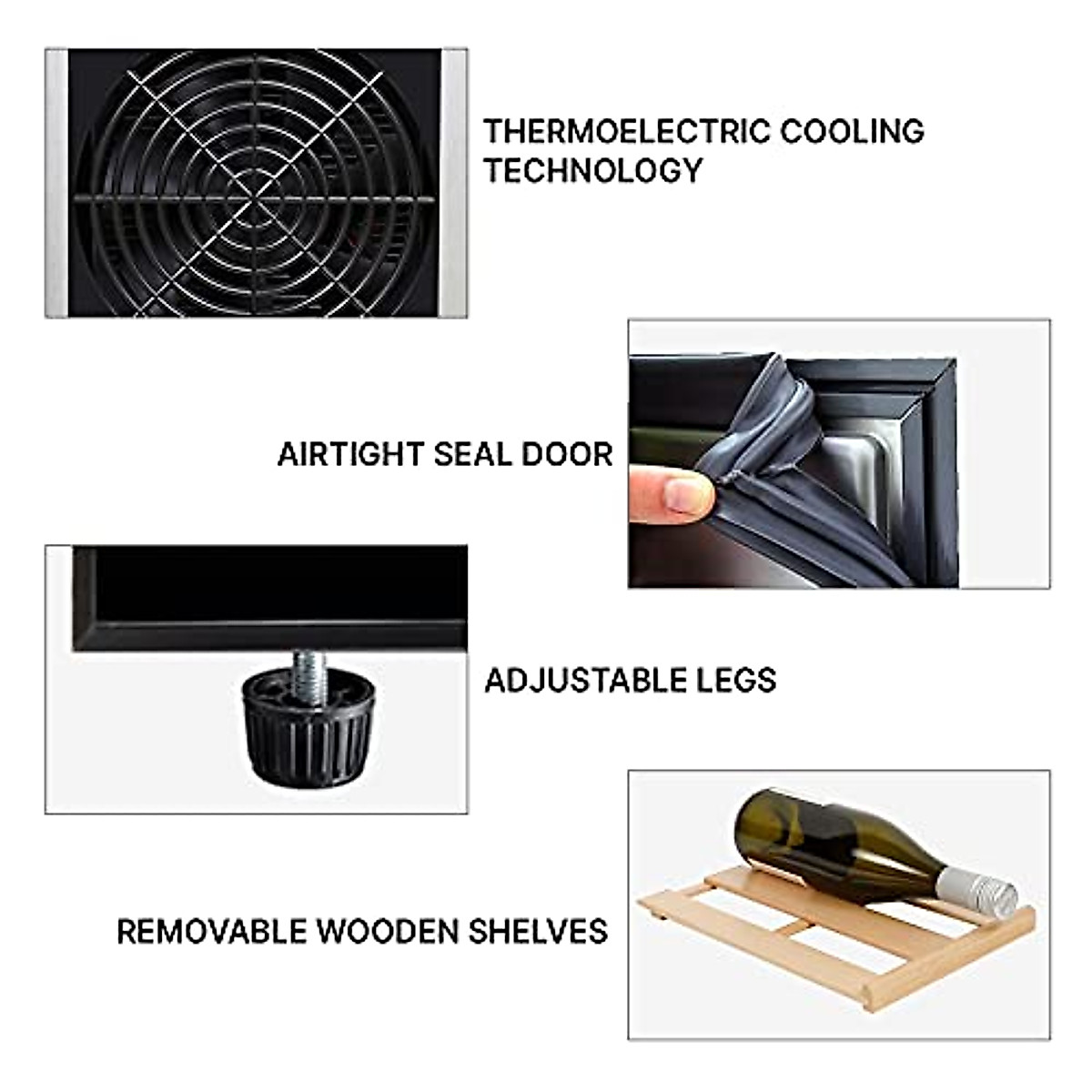 Koolatron Deluxe 12 Bottle Wine Cooler with Beech Wood Racks, Black, Thermoelectric Wine Fridge, 1 cu. ft. Freestanding Wine Refrigerator, Red, White and Sparkling Wine Storage for Kitchen or Home Bar