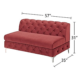 Poundex Velvet Upholstered and Button-Tufted Loveseat Love Seats, Red