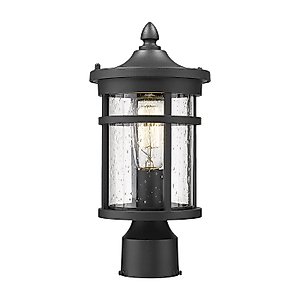Diyel Outdoor Post Light Fixture, 13.8" Exterior Pillar Lantern with Black Finish and Seeded Glass, Exterior Post Lamp, RZ002-P BK