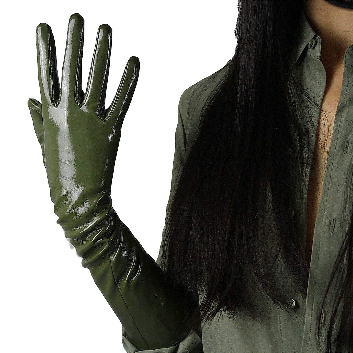 DooWay Women Sexy Faux Leather Shiny Long Latex Gloves Mittens Culb Wear Cosplay Costumes Opera Evening Finger Gloves