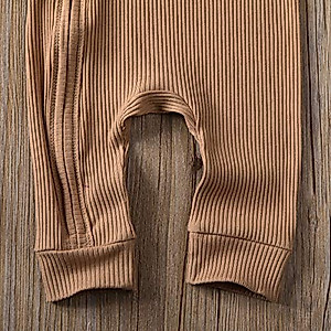 CIYCUIT Newborn Baby Boy Girl Cotton Knitted Onesie Jumpsuit Gender Neutral Infant Ribbed Romper Clothes Khaki 0-3 Months