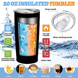 Gerrii Set of 4 Employee Appreciation Gifts for Men 20 oz Stainless Steel Tumbler with Lid Straw Thank You Socks Inspirational Keychain Metal Ballpoint Pen Birthday Thank You Gifts for Men(Black)