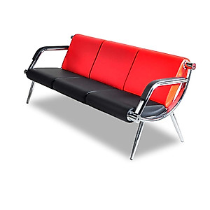 Waiting Room Bench with Armrest 5 Seat Red Black PU Leather Office Furniture Guest Seating Lobby Conference Reception Chair Visitor Guest Sofa for Office Airport Clinic Hospital Bank Salon Barber