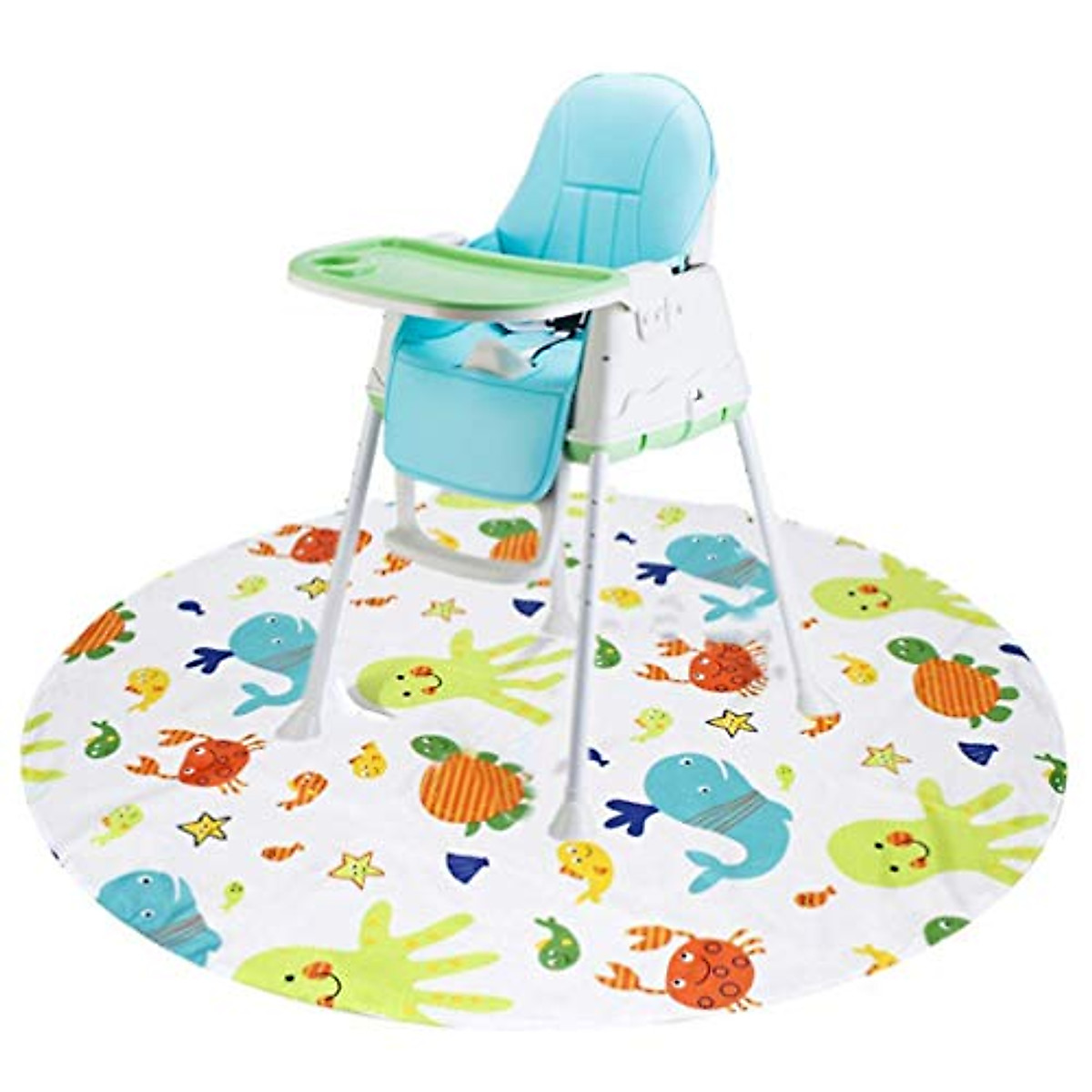 NUOBESTY Splat Mat for Under High Chair Round Undersea World Washable Waterproof Spill Mat Anti-Slip Floor Protector Table Cloth Cover Seat Pad Cushion 130CM