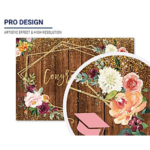 Allenjoy 7x5ft Pink Floral Graduation Backdrop Congrats Grad Flower Wood Board Class of 2023 Banner Background College Prom Party Supplies Decorations Event Decor Banner Portrait Photography Selfie