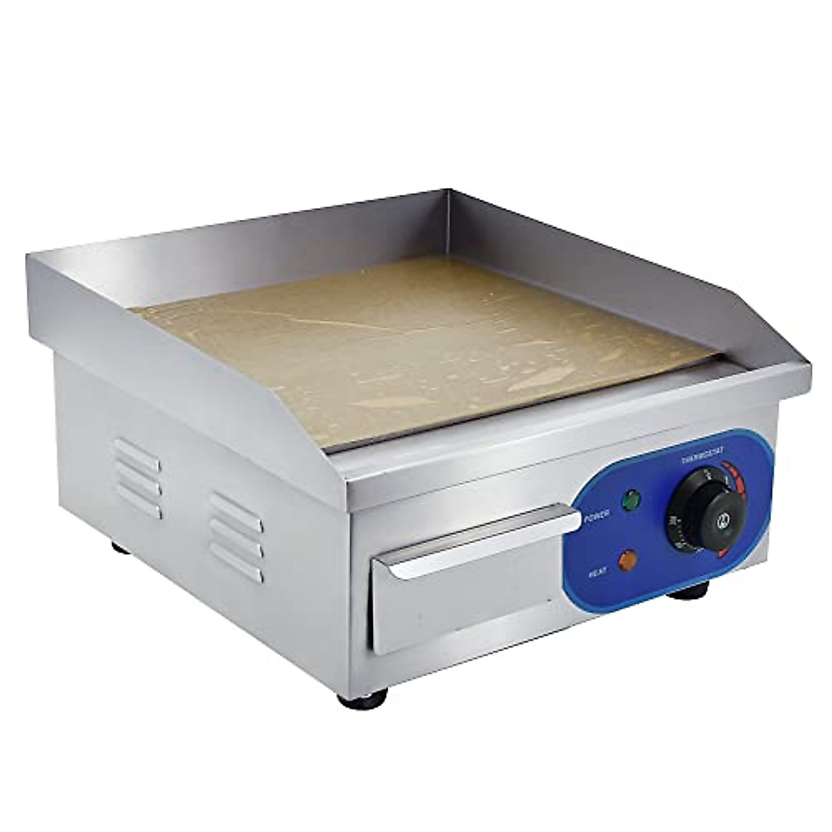 TAIMIKO Commercial Electric Griddle, Electric Flat Top Grill, Stainless Steel Electric Countertop Griddle with Drip Hole, Temperature Control 50-300℃ (14inch)