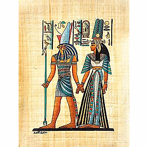 NileCart Collection of 4 sheets Egyptian papyrus paintings Original Hand Painted Papyrus Paper Ancient Egyptian size 13x17 in. handmade in Egypt. (Egyptian gods & goddesses Collection)