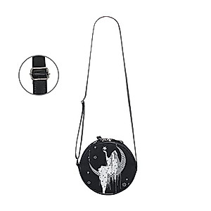 Goth Canvas Round Crossbody Bag, Sacral Night Crossbody Purse Bag, Zippered Tote Handbag Cute Shoulder Bag