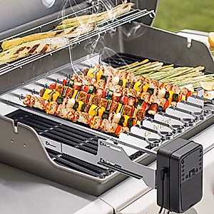 only fire Stainless Steel Electric Skewer Turner, Rotated Grilling Rack Shish Kabob Set with 7 Skewers and Dual-Purpose Rotisserie Motor