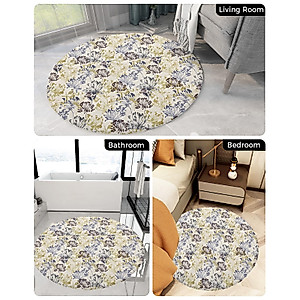 Country Rustic Flower Fluffy Round Area Rug Carpets 5ft, Plush Shaggy Carpet Soft Circular Rugs, Non-Slip Fuzzy Accent Floor Mat for Living Room Bedroom Nursery Home Decor Botanical Plant Farm Herb
