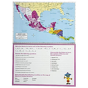 Painless Learning Educational Workbook Eight Geography Full Color Detailed Laminated Maps USA,World,Canada,Mexico,South America,Europe,Africa and Asia