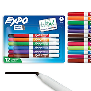Expo Low Odor Dry Erase Markers, Fine Tip, Assorted Colors, 12 Count