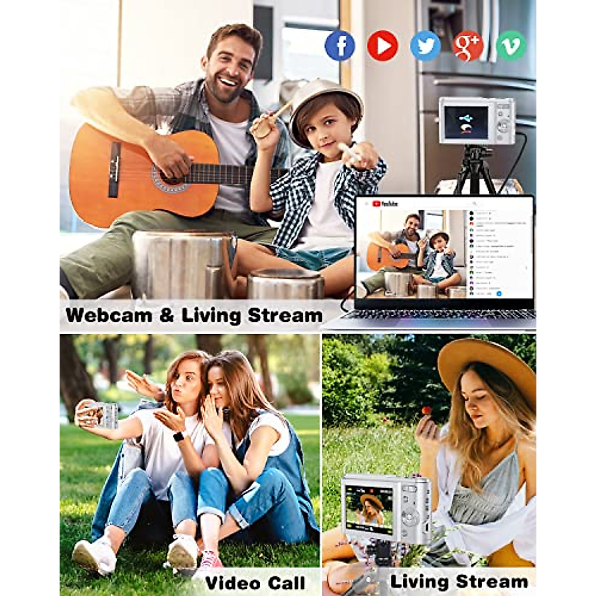 Lecran Digital Camera FHD 1080P 36.0 MP Vlogging Camera with 16X Digital Zoom, LCD Screen, Compact Portable Mini Cameras for Students, Teens, Kids (Silver Grey)