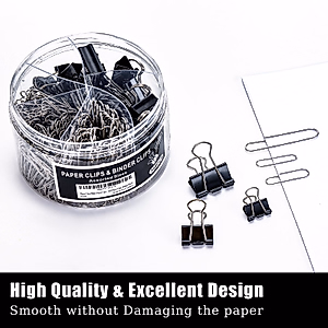 Paper Clips 340pcs Paper Clips Assorted Sizes Large/Small Paper Clips (340pcs Black(Binder+Clips))