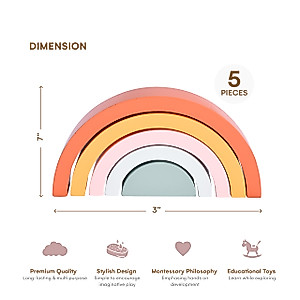 Wooden Rainbow Stacking Toy - Montessori Rainbow Nesting Puzzle - Building Block Stacker Game for Baby, Kids, and Toddler - Educational and Interactive toys - Non-toxic Sensory Learning Gift