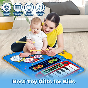 PECMPO Baby 2 in 1 Musical Mats-Piano Keyboard & Drum for Toddlers-Early Education Portable Touch Musical Play mat-Learning Toys Gifts for 1 2 3 4 5+ Ages Baby Girls Boys Toddler