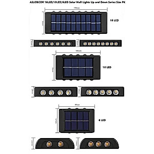 ASLIDECOR 16 Led Up Down Solar Wall Lights, 2 Pack Warm White Solar Fence Lights Waterproof,Black Solar Deck Lighting for House Garden Porch