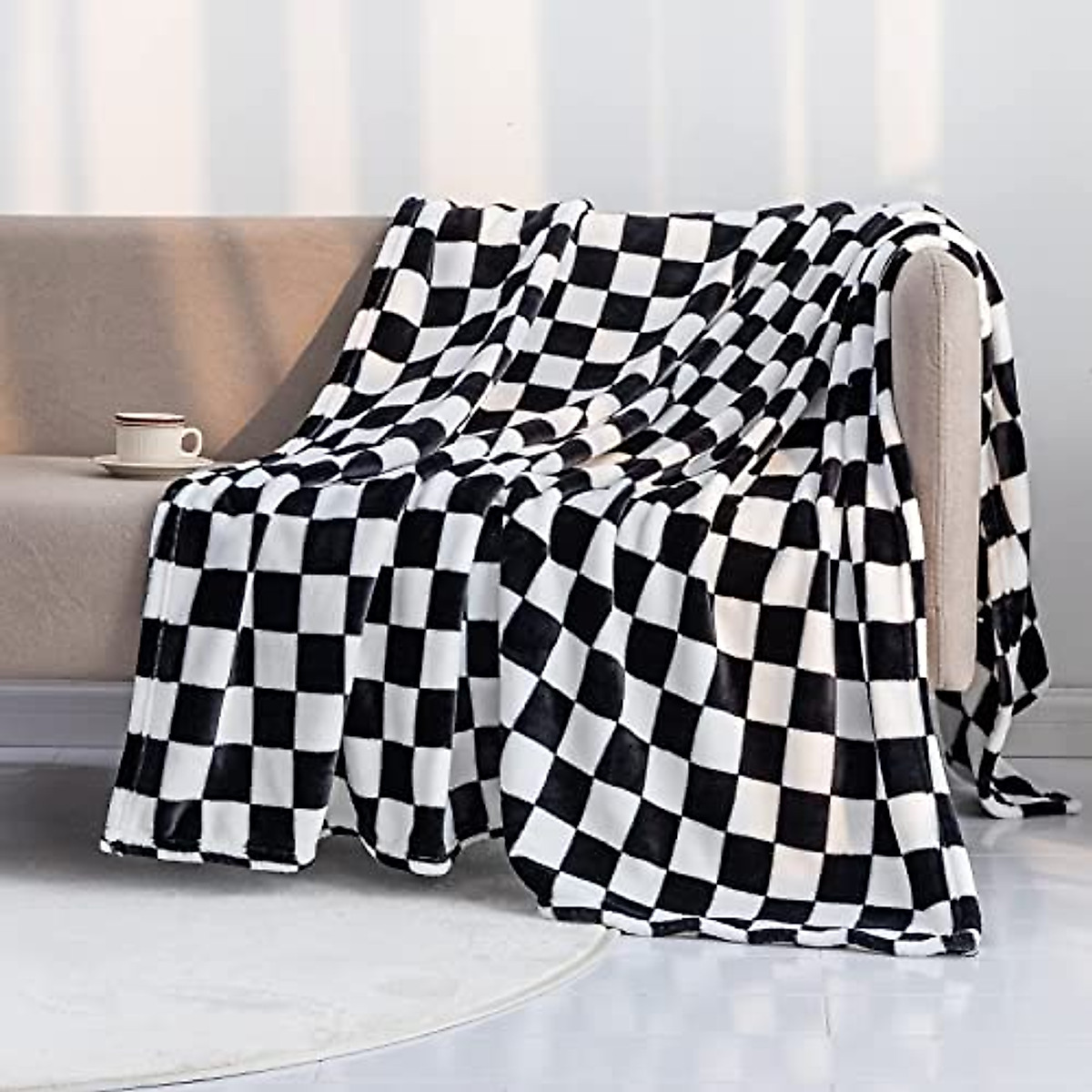 Checkered Flannel Throw Blanket Fluffy Cozy Plaid Fleece Throw Blanket Soft Warm Winter Fuzzy Throws Comfort for Bed Coach Sofa Room 40x60 Lightweight