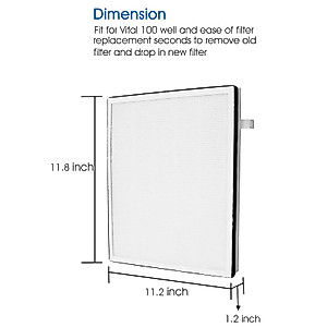 Vital 100 Purifier Filter Compatible with LEVOIT True HEPA High-Efficiency filter, Replacement Part# Vital 100-RF, 2Pack