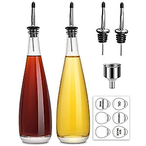 GMISUN Oil and Vinegar Dispenser Set, Olive Oil Dispenser Bottle for Kitchen, Cooking Oil Container Cruet Set, Clear Glass Bottles Vegetable Oil Dispenser with Label, Decorative (2 Pack, 17oz)
