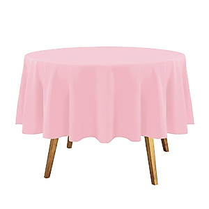 Childom Round Tablecloths,3 Pack 84 Inch Round Plastic Table Cloths Disposable Table Covers Pink Tablecloth for Indoor or Outdoor Parties Birthdays Weddings Holiday Dinner Anniversary Buffet Table
