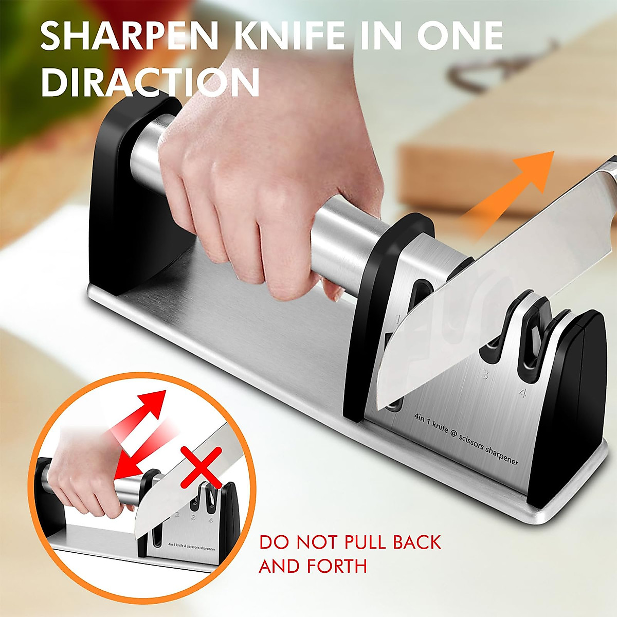 JCHOPE Knife Sharpeners, 4 in 1 Kitchen Blade and Scissors Sharpening Tool, Powerful Professional Chef's Kitchen Knife Accessories, Manual Knife Sharpener Kitchen