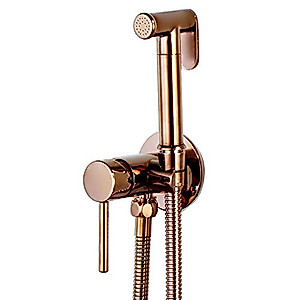 MINJING Bidet Faucet Rose Gold, Solid Brass Hand Held Bidet Sprayer for Toilet, Hot and Cold Water Single Handle Wall Mount Cloth Diaper Sprayer