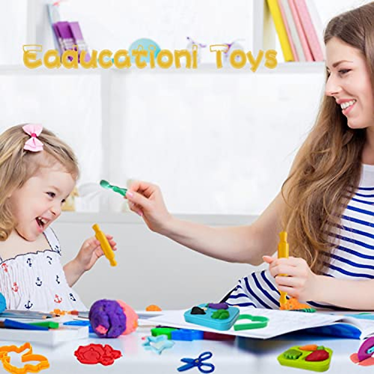 Jaeespon Dough Play Tools for Kids-40pcs Dough Sets with Dinosaur Fruit Roller Cutter Scissor and Various Plastic Accessories Molds, Best Toys Gift for Age 2-8