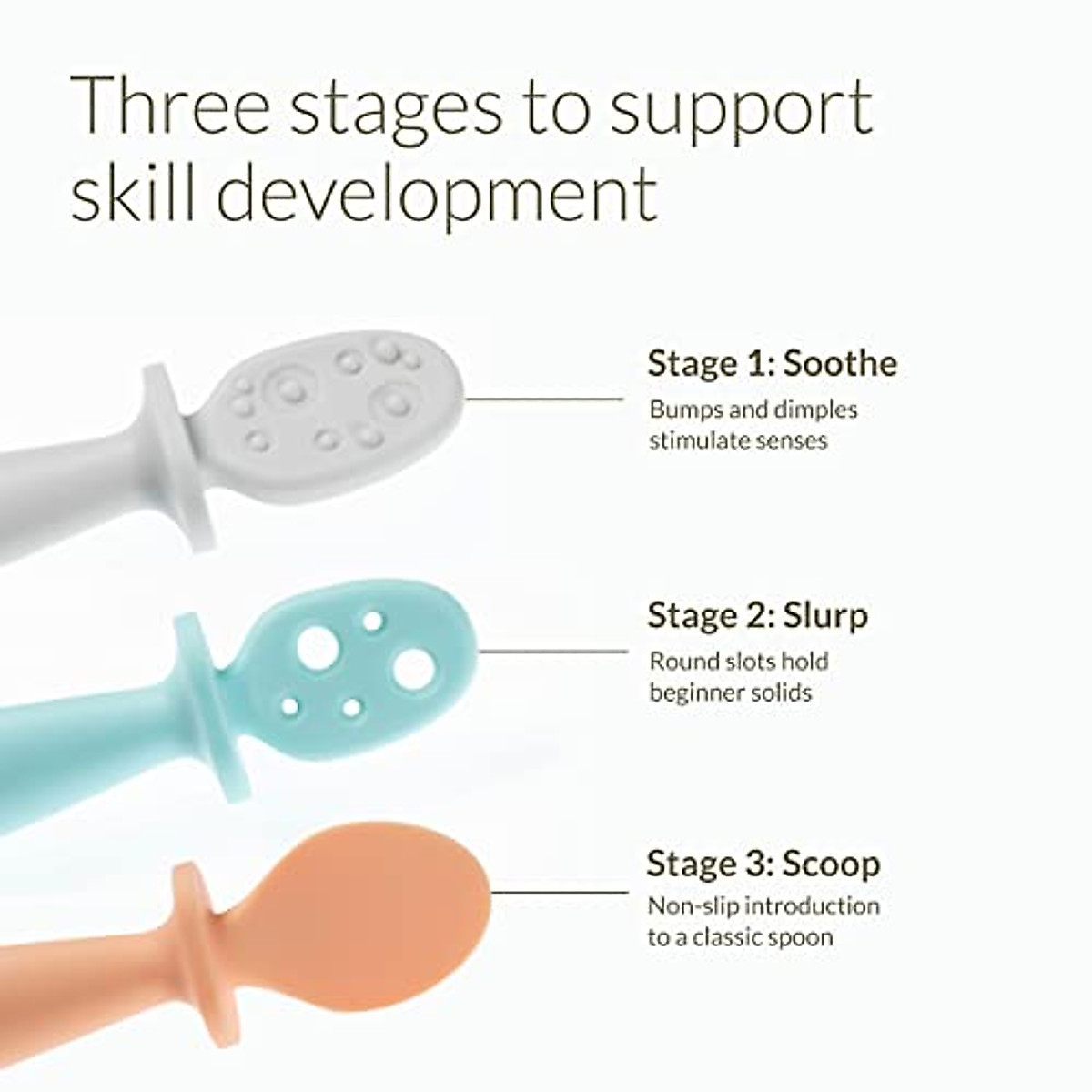 Kiinde Silicone Baby Spoons | Set of 3 Toddler Utensils for Teething & Baby Led Weaning | Developmental Meal Set of Non-Toxic Self Feeding Baby Utensils & Spoons | For Kids Ages 0-12 Months & Beyond