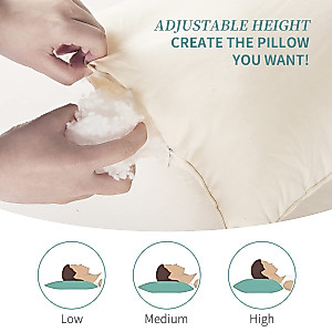 LOFE Organic Pillow with Pillowcase - 20x26 Standard Pillow with 100% Organic Cotton Shell, Adjustable Loft Organic Standard Pillow, Machine Washable, Soft, Perfect for Youth&Adults