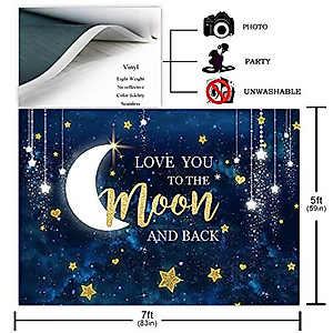 Avezano Love You to The Moon and Back Backdrop for Baby Shower Birthday Party Decoration Sky Moon Gold Stars Twinkle Twinkle Little Star Gender Reveal Photography Background (7x5ft)