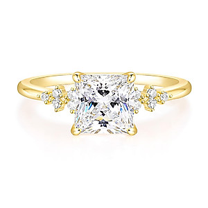 TIGRADE 2.5CT Engagement Ring for Women Princess Cut Cubic Zirconia Promise Ring 14K Gold Plated CZ Eternity Wedding Band Size 4-10,Gold, Size 6.5