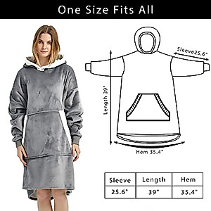 XYNHML Oversized Wearable Blanket Flannel Sherpa Fleece Giant Hoodie Blanket Light Grey Stitch Blanket Hoodie Sweatshirt Blanket with Sleeves and Giant Pocket