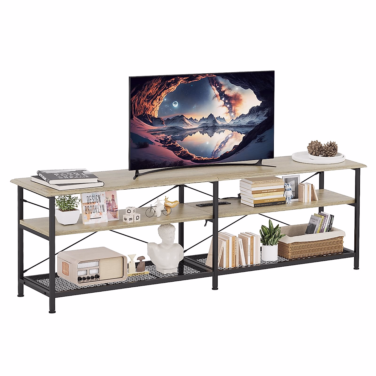 LAZEYARD TV Stand for 60 65 70 Inch TV, Long 63" Entertainment Center TV Console, TV Table with 3-Tier Open Storage Shelves, Industrial TV Cabinet with Metal Frame for Living Room