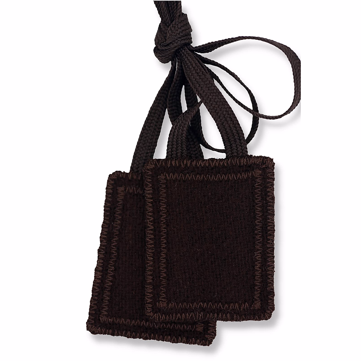 Pack of 2 - Scapulars Catholic Necklace (Traditional Brown Wool, Double Stitched) Our Lady Of Mount Carmel and Saint Simon Stock - Made in the USA