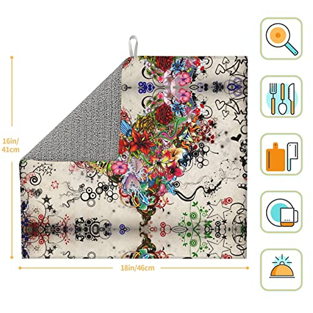 Love Heart Painting Printed Drying Mat For Kitchen Ultra Absorbent Microfiber Dishes Drainer Mats Non-Slip Silicone Quick Dry Pad - 18 X 16inch