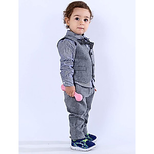 Abolai Baby Boys' 4 Piece Vest Set with Shirt,Vest and Pant Grey 90