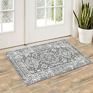 Pauwer Grey 3'x5' Area Rug, Faux Wool, Machine Made, Non-Slip, Washable, Bohemian, Retro, Vintage, Kitchen Hallway Living Room Runner