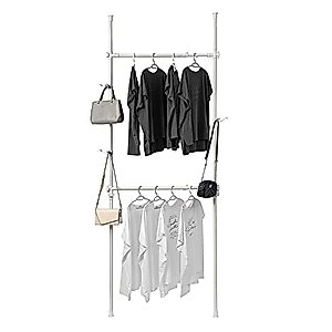 Adjustable Clothing Rack, Double Rod 2 Tier Adjustable Hanger for Hanging Clothes Heavy Duty Garment Rack Closet Rack Freestanding 220Lbs