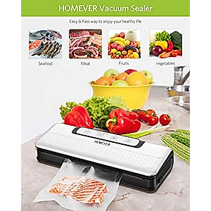 HOMEVER Vacuum Sealer Machine, Automatic Food Sealer with Led Indicator Lights Easy to Clean Dry Moist Food Modes Include 20 Packing Bags