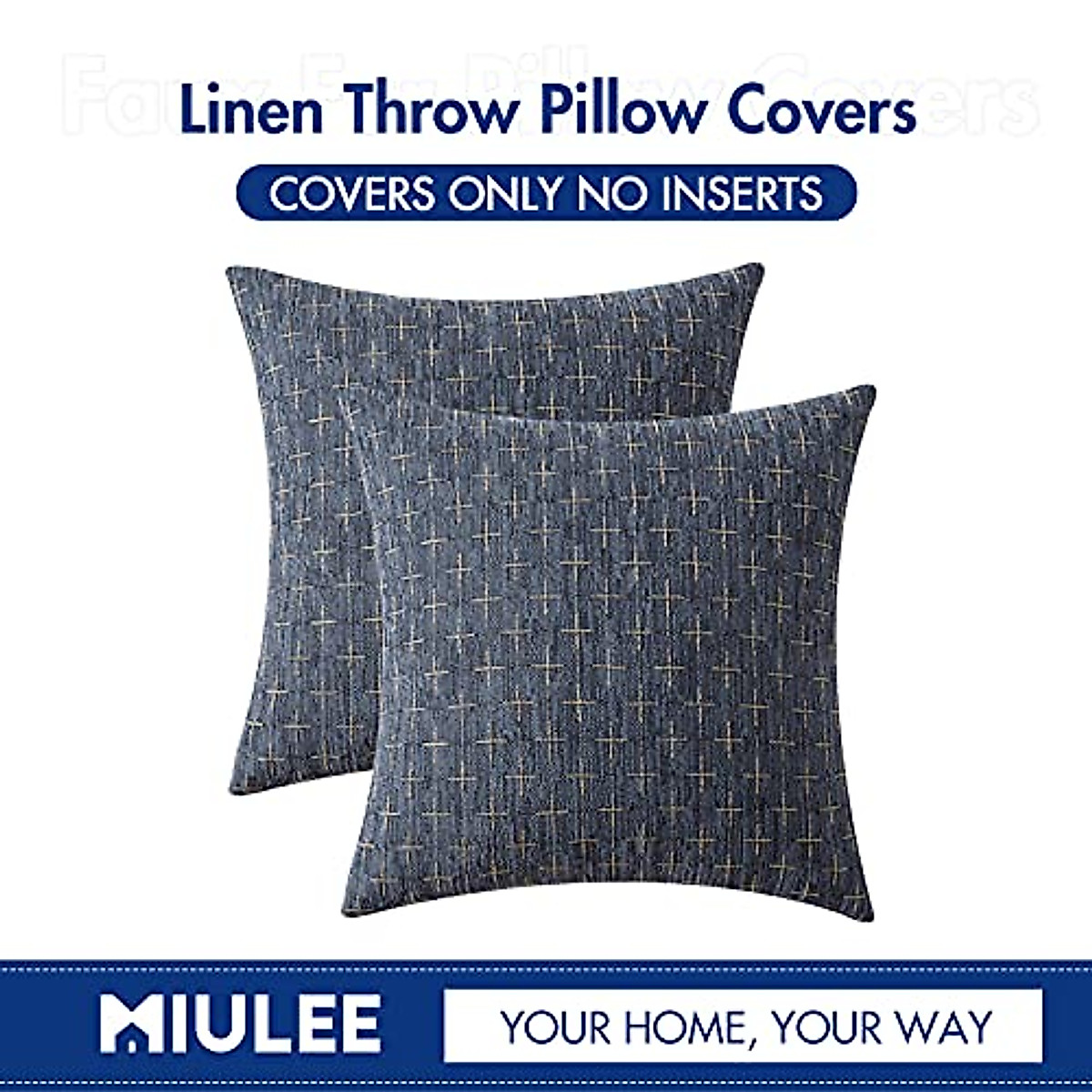 MIULEE Pack of 2 Decorative Burlap Linen Throw Pillow Covers Modern Farmhouse Pillowcase Rustic Woven Textured Cushion Cover for Sofa Couch Bed 18x18 Inch Blue